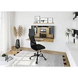 Wandschreibtisch, ideal für das Home Office, ausklappbare Tischplatte, umfangreiche Innenausstattung, B 1200 x T 260 x H 650 mm, graphit/Asteiche