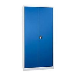 Stahlschrank, 4 Fachböden, 5 OH, H 1950 x B 920 x T 420 mm, lichtgrau/enzianblau