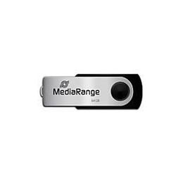 USB Stick MediaRange Serie MR, 64 GB, USB 2.0, Drehkappengehäuse, B 11 x T 11 x H 56 mm, schwarz-silber