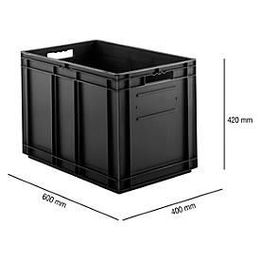 Schäfer Shop Euro Box SSI Schäfer EF 6420, 83,8 l, Traglast bis 20 kg, Euronorm, stapelbar, Durchfassgriff, L 600 x B 400 x H 420 mm, leitfähiges PP, schwarz