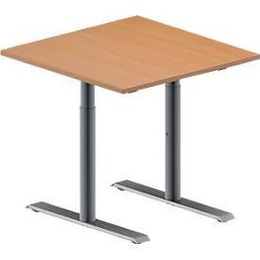 Schäfer Shop Schäfer Shop Genius Konferenztisch MODENA FLEX, Quadrat, T-Fuß Rundrohr, B 800 x T 800 x H 650-850 mm, Buche/weißaluminium RAL 9006