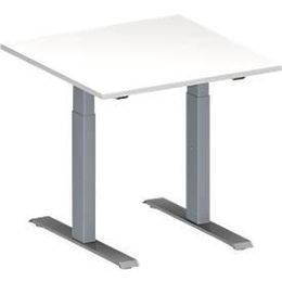 Schäfer Shop Schäfer Shop Genius Konferenztisch MODENA FLEX, Quadrat, T-Fuß Rechteckrohr, B 800 x T 800 x H 650-850 mm, weiß/weißaluminium RAL 9006