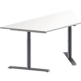 Schäfer Shop Schäfer Shop Genius Konferenztisch MODENA FLEX, Trapez, T-Fuß Rundrohr, B 1600 x T 800 x H 650-850 mm, weiß/weißaluminium RAL 9006