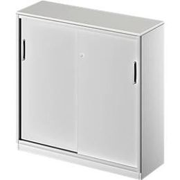 Schäfer Shop Schäfer Shop Genius Schiebetürenschrank TETRIS SOLID, 3 OH, B 1200 x H 1170 mm, Mitteltrennwand, 19 mm Abdeckplatte, lichtgrau/weißalu