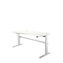 Schreibtisch Komfort, elektrisch höhenverstellbar, Freiform, Ansatz links, C-Fuß, B 1800 x T 1000,00/800 x H 655-1305 mm, weiß/weißaluminium RAL 9006