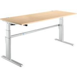 Schreibtisch Komfort, elektrisch höhenverstellbar, Rechteck, C-Fuß, B 1800 x T 800 x H 655-1305 mm, Ahorn/weißaluminium RAL 9006