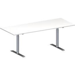 Schäfer Shop Schäfer Shop Genius Konferenztisch MODENA FLEX, Rechteck, T-Fuß Rundrohr, B 2000 x T 800 x H 650-850 mm, weiß/weißaluminium RAL 9006