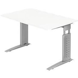Schreibtisch TARVIS, C-Fuß, Rechteck, B 1200 mm, Gestell silber, höhenverstellbar, weiß