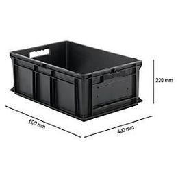 Schäfer Shop Euro Box SSI Schäfer EF 6220, 43,5 l, Traglast bis 20 kg, Euronorm, stapelbar, Durchfassgriff, L 600 x B 400 x H 220 mm, leitfähiges PP, schwarz