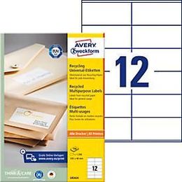 Avery Zweckform Avery® Zweckform Etiketten LR3424, A4, universell, permanenthaftend, druckergeeignet, Recycling-Papier, rechteckig, naturweiß, 1200 Stück auf 100 Bogen