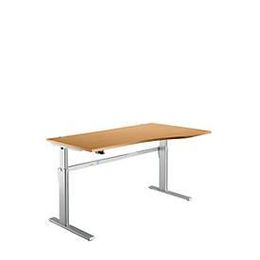 Schreibtisch Standard, elektrisch höhenverstellbar, Freiform, Ansatz rechts, C-Fuß, B 1800 x T 1000/800 x H 725-1185 mm, Buche/weißalu