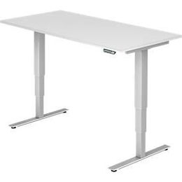 Schreibtisch ULM, elektrisch höhenverstellbar, Rechteck, T-Fuß, B 1600 x T 800 x H 625-1275 mm, weiß/weißalu + Memoryschalter