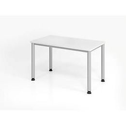 Home Office Tisch, Rechteck, 4-Fuß Rundrohr, B 1200 x T 672 x H 685-810 mm, weiß/silber