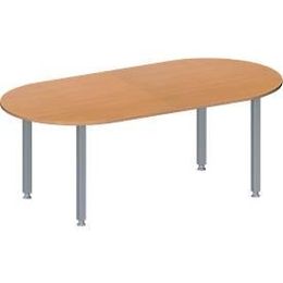 Schäfer Shop Schäfer Shop Genius Konferenztisch MODENA FLEX, Oval, 4-Fuß Quadratrohr, B 2000 x T 1000 x H 720-840 mm, Buche/weißaluminium RAL 9006