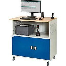 Rau Computer-Station Typ 1023, Arbeitsplatte, Unterschrank, bis 200 kg, B 1100 x T 790 x H 1180 mm, Stahl/Holz, mobil