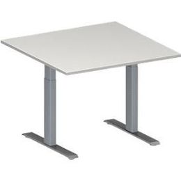 Schäfer Shop Schäfer Shop Genius Besprechungstisch MODENA FLEX, Quadrat, T-Fuß Rechteckrohr, B 1000 x T 1000 x H 650-850 mm, lichtgrau/weißaluminium RAL 9006