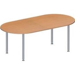 Schäfer Shop Schäfer Shop Genius Konferenztisch MODENA FLEX, Oval, 4-Fuß Rundrohr, B 2000 x T 1000 x H 720-840 mm, Buche/weißaluminium RAL 9006