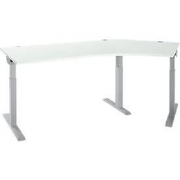 Schäfer Shop Schäfer Shop Select Winkelschreibtisch ERGO-T 2.0, 135° Winkel, Ansatz rechts, T-Fuß, B 2165 x T 800 x H 675-895 mm, lichtgrau/weißalu