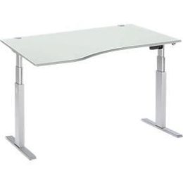 Schäfer Shop Schäfer Shop Select Schreibtisch ERGO-T, elektrisch höhenverstellbar, Freiform, Ansatz links, T-Fuß, B 1800 x H 640-1300 mm, lichtgrau/weißalu