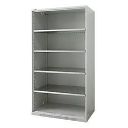 Schäfer Shop Schäfer Shop Genius Regalschrank FS, Stahl, mit Belüftungslöchern, B 1055 x T 620 x H 1950 mm, 5 OH, Lichtgrau, bis 500 kg