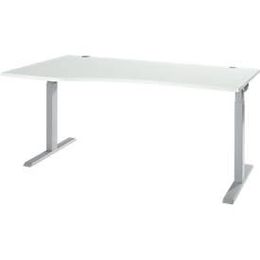 Schreibtisch ERGO-T 2.0, Freiform, Ansatz links, T-Fuß, B 1800 x T 1000/800 x H 675-895 mm, lichtgrau/weißalu