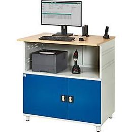 Rau Computer-Station Typ 1023, Arbeitsplatte, Unterschrank, bis 200 kg, B 1100 x T 790 x H 1130 mm, Stahl/Holz, stationär