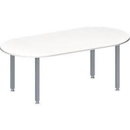 Schäfer Shop Schäfer Shop Genius Konferenztisch MODENA FLEX, Oval, 4-Fuß Quadratrohr, B 2000 x T 1000 x H 720-840 mm, weiß/weißaluminium RAL 9006