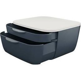Schubladenbox Leitz® Cosy, lebensmittelecht, für A4 und A5, 2 Schübe, mit Gummifüßchen, B 251 x T 275 x H 143 mm, grau