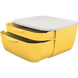 Schubladenbox Leitz® Cosy, lebensmittelecht, für A4 und A5, 2 Schübe, mit Gummifüßchen, B 251 x T 275 x H 143 mm, gelb