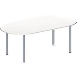 Schäfer Shop Schäfer Shop Genius Konferenztisch MODENA FLEX, Oval, 4-Fuß Rundrohr, B 2000 x T 1000 x H 720-840 mm, weiß/weißaluminium RAL 9006