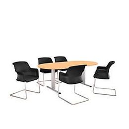 Schäfer Shop Schäfer Shop Select Besprechungstisch Planova Basic, Oval, T-Fuß, B 2000 x T 1000 x H 717 mm, Buche/weißaluminium RAL 9006