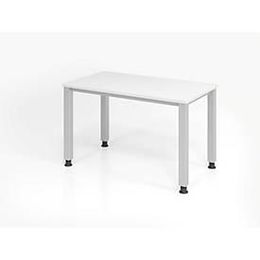 Home Office Tisch, Rechteck, 4-Fuß Quadratrohr, B 1200 x T 672 x H 685-810 mm, weiß/silber