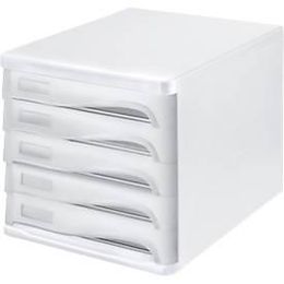 Schubladenbox Helit, 5 Schübe, DIN A4, B 265 x H 250 x T 340 mm, Polypropylen, Gehäuse weiß/Schublade grau