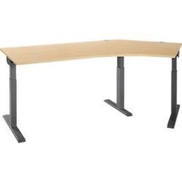 Schäfer Shop Schäfer Shop Select Winkelschreibtisch ERGO-T 2.0, 135° Winkel, Ansatz rechts, T-Fuß, B 2165 x T 800 x H 675-895 mm, Ahorn/anthrazit