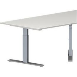 Schäfer Shop Schäfer Shop Genius Konferenztisch MODENA FLEX, Trapez, T-Fuß Rechteckrohr, B 1600 x T 800 x H 650-850 mm, lichtgrau/weißaluminium RAL 9006