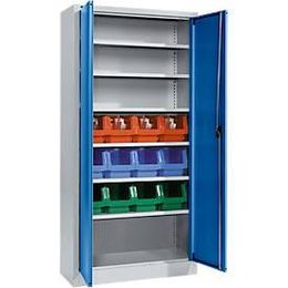 Schäfer Shop Schäfer Shop Select Materialschrank MSI 2409, mit 12 Kästen LF 322, 6 Fachböden, B 950 x T 400 x H 1935 mm, Stahl, weißaluminium/enzianblau