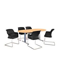 Schäfer Shop Schäfer Shop Select Besprechungstisch Planova Basic, Oval, T-Fuß, B 2000 x T 1000 x H 717 mm, Buche/weißaluminium RAL 9006