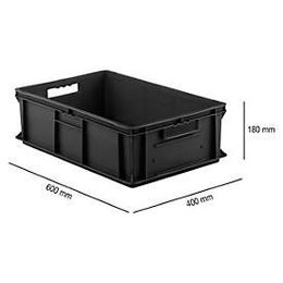 Schäfer Shop Euro Box SSI Schäfer EF 6180, 35,4 l, Traglast bis 20 kg, Euronorm, stapelbar, Durchfassgriff, L 600 x B 400 x H 180 mm, leitfähiges PP, schwarz