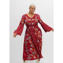 sheego by Joe Browns Große Größen: Maxikleid im Boho-Stil, mit Trompetenärmeln, mohnrot bedruckt, Gr.40