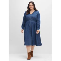 sheego Große Größen: Jeanskleid mit V-Ausschnitt und Taillenbund, blue used Denim, Gr.56