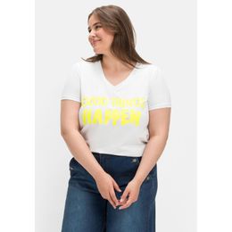 miss goodlife Große Größen: T-Shirt mit Neon-Frontdruck, elastische Qualität, weiß, Gr.42