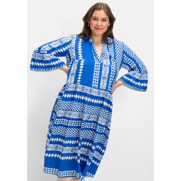 miss goodlife Große Größen: Maxikleid mit Ethnoprint und Volant, blau gemustert, Gr.42