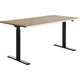 Topstar E-Table elektrisch höhenverstellbarer Schreibtisch ahorn rechteckig, T-Fuß-Gestell schwarz 160,0 x 80,0 cm
