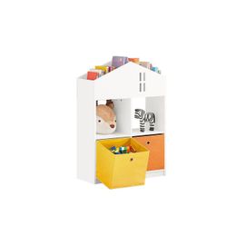sobuy Bücherregal KMB49, mit Haus-Design Kinderregal mit 2 Stoffboxen Spielzeugregal