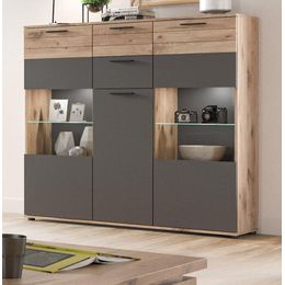 Highboard Mason (Schrank in Eiche mit grau