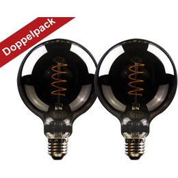 Blulaxa LED-Filament Vintage, E27, 2 St., Extra-Warmweiß, 2er-Set, Vintage Globe, 125 mm, smoky, superwarmweis, schwarz