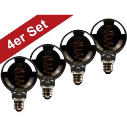 Blulaxa LED-Filament Vintage, E27, 4 St., Extra-Warmweiß, 4er-Set, Vintage Globe, 95 mm, smoky, superwarmweis, schwarz