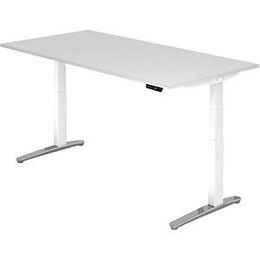 Hammerbacher XBHM2E elektrisch höhenverstellbarer Schreibtisch weiß rechteckig, C-Fuß-Gestell silber 200,0 x 100,0 cm