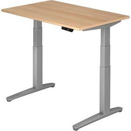 Hammerbacher XBHM12 elektrisch höhenverstellbarer Schreibtisch eiche rechteckig, C-Fuß-Gestell silber 120,0 x 80,0 cm