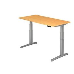 Hammerbacher XBHM16 elektrisch höhenverstellbarer Schreibtisch buche rechteckig, C-Fuß-Gestell silber 160,0 x 80,0 cm